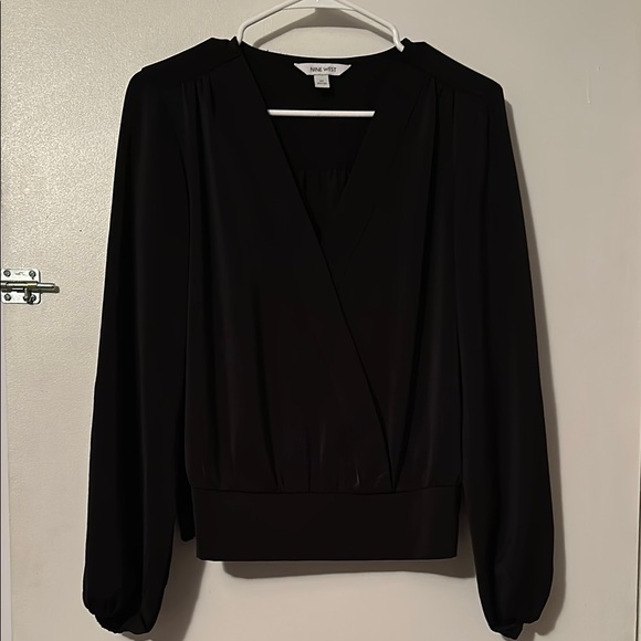 Nine West | Tops | Nine West Black Puff Sleeve Wrap Blouse | Poshmark
